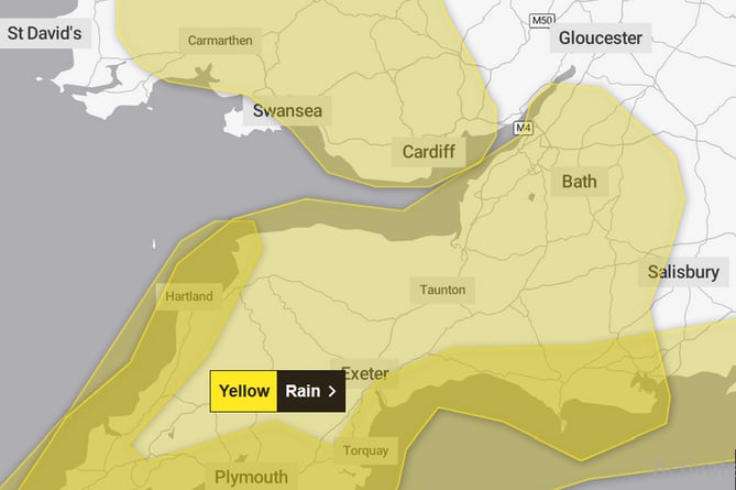 Met Office yellow warning of heavy rain to hit whole of Somerset after ...
